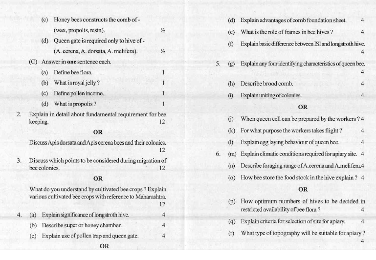 SGBAU B.Sc Agri Fundamentals of Bee Keeping 2015 Question Paper ...