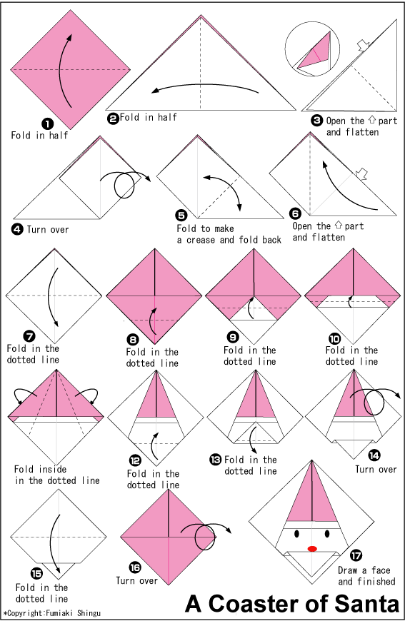 Coaster of Santa - Easy Origami instructions For Kids