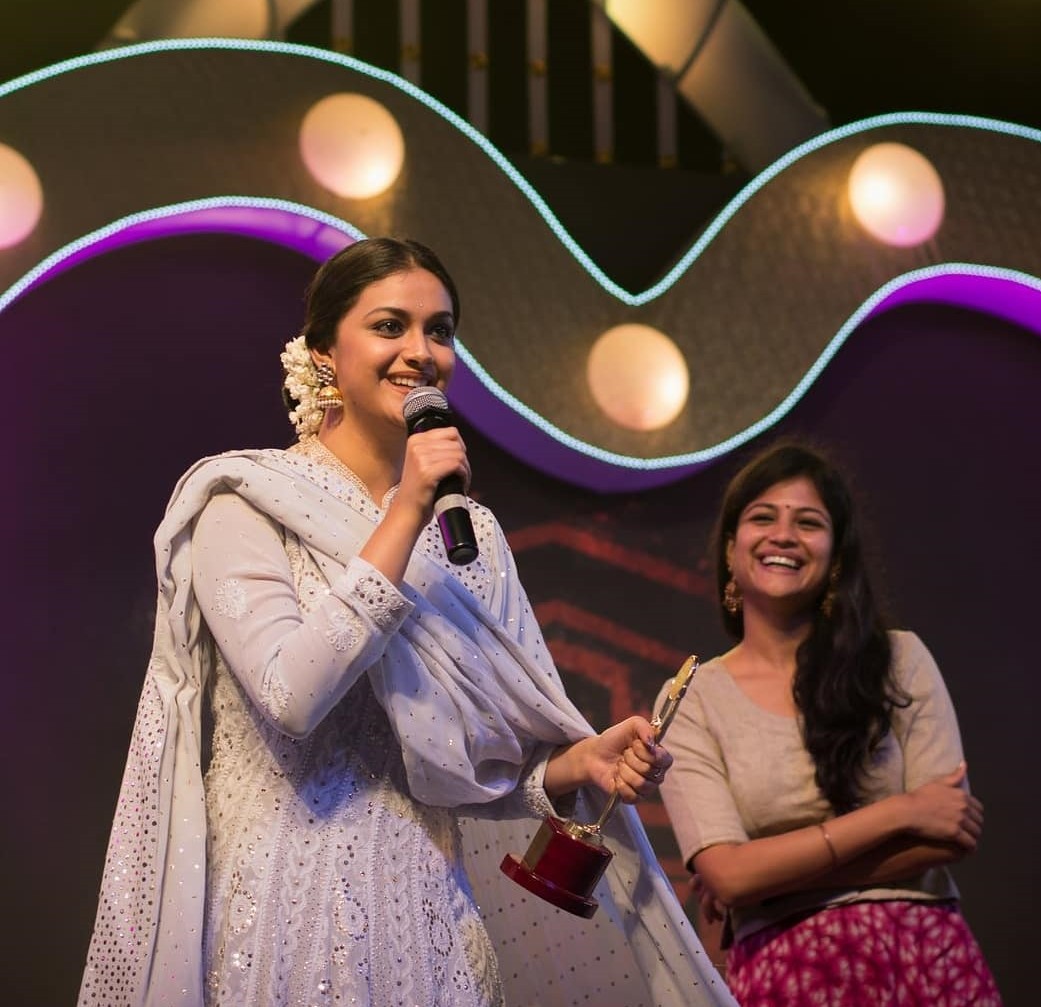 Keerthy Suresh in White Dress with Cute and Lovely Smile at Techofes ...