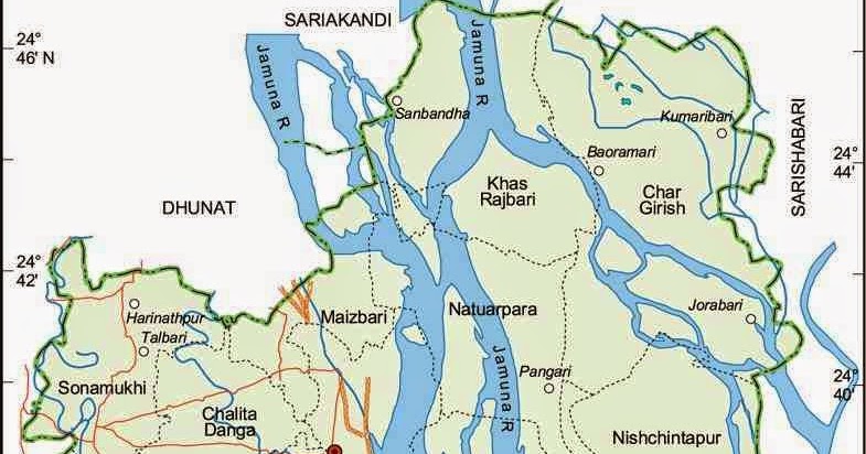 Kazipur Upazila Map, Sirajganj District, Bangladesh