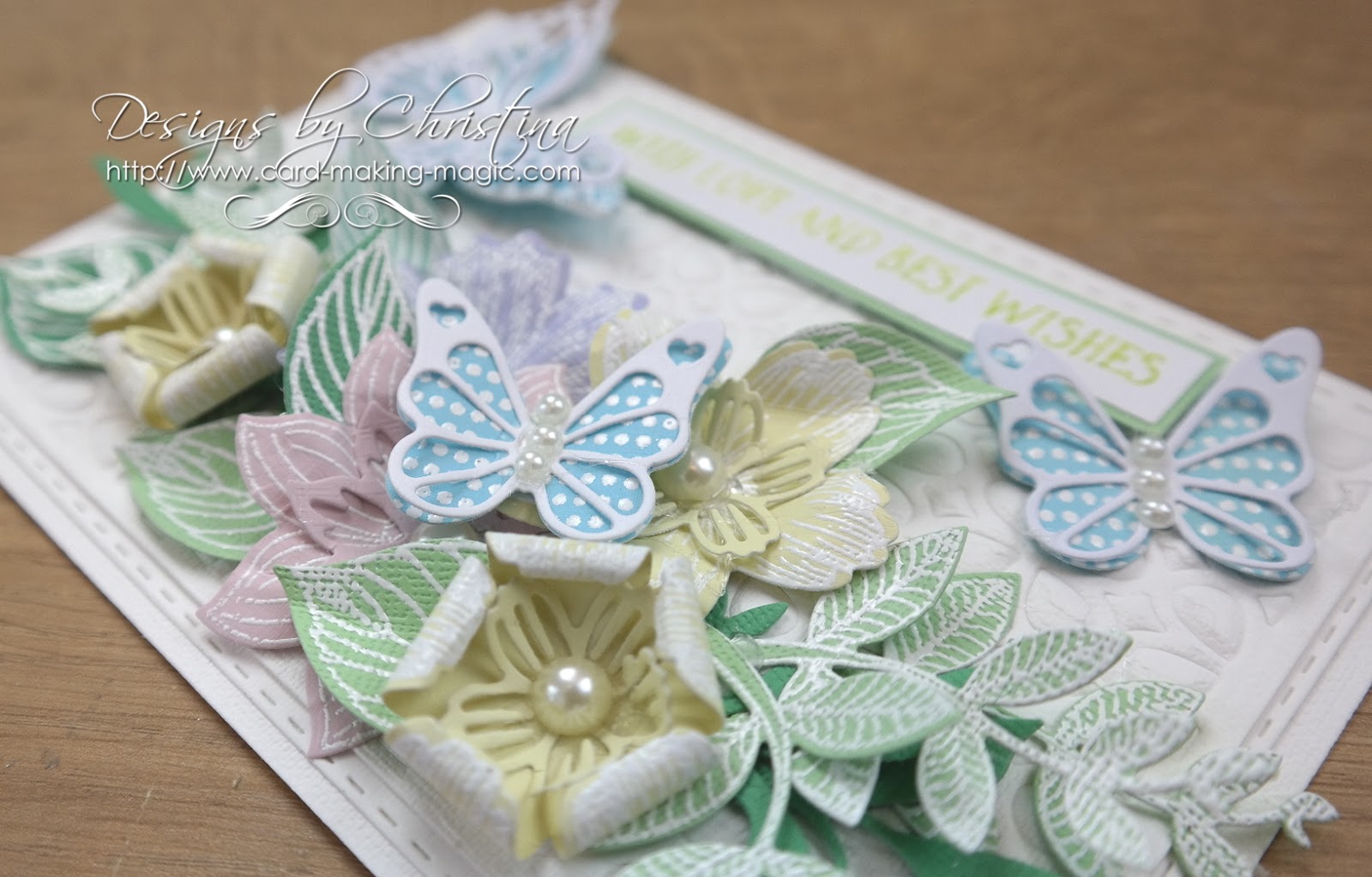 Flowers, Ribbons and Pearls: Layered Flowers and Stamps