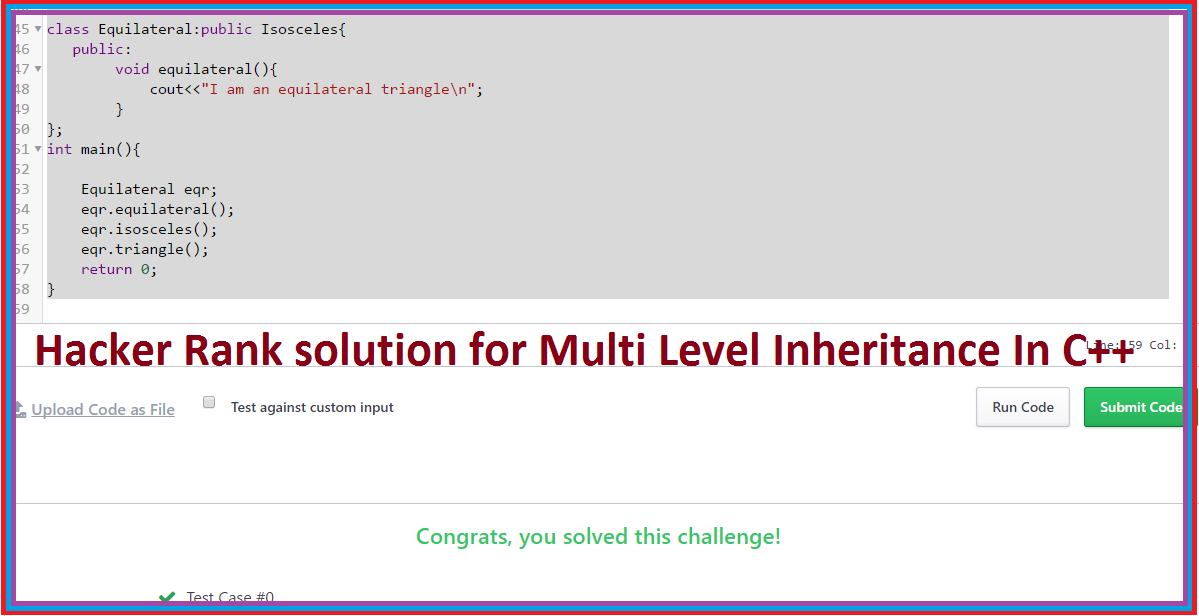 Hacker Rank solution for Multi Level Inheritance In C++ Hacker Rank solution for Multi Level Inheritance In C++