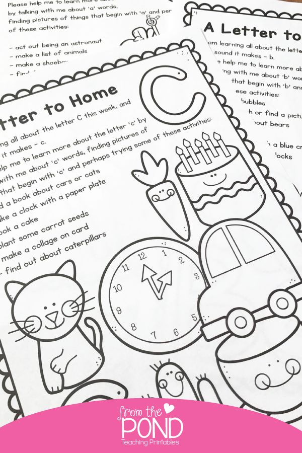 A Letter Home for Kindergarten Homework | From the Pond
