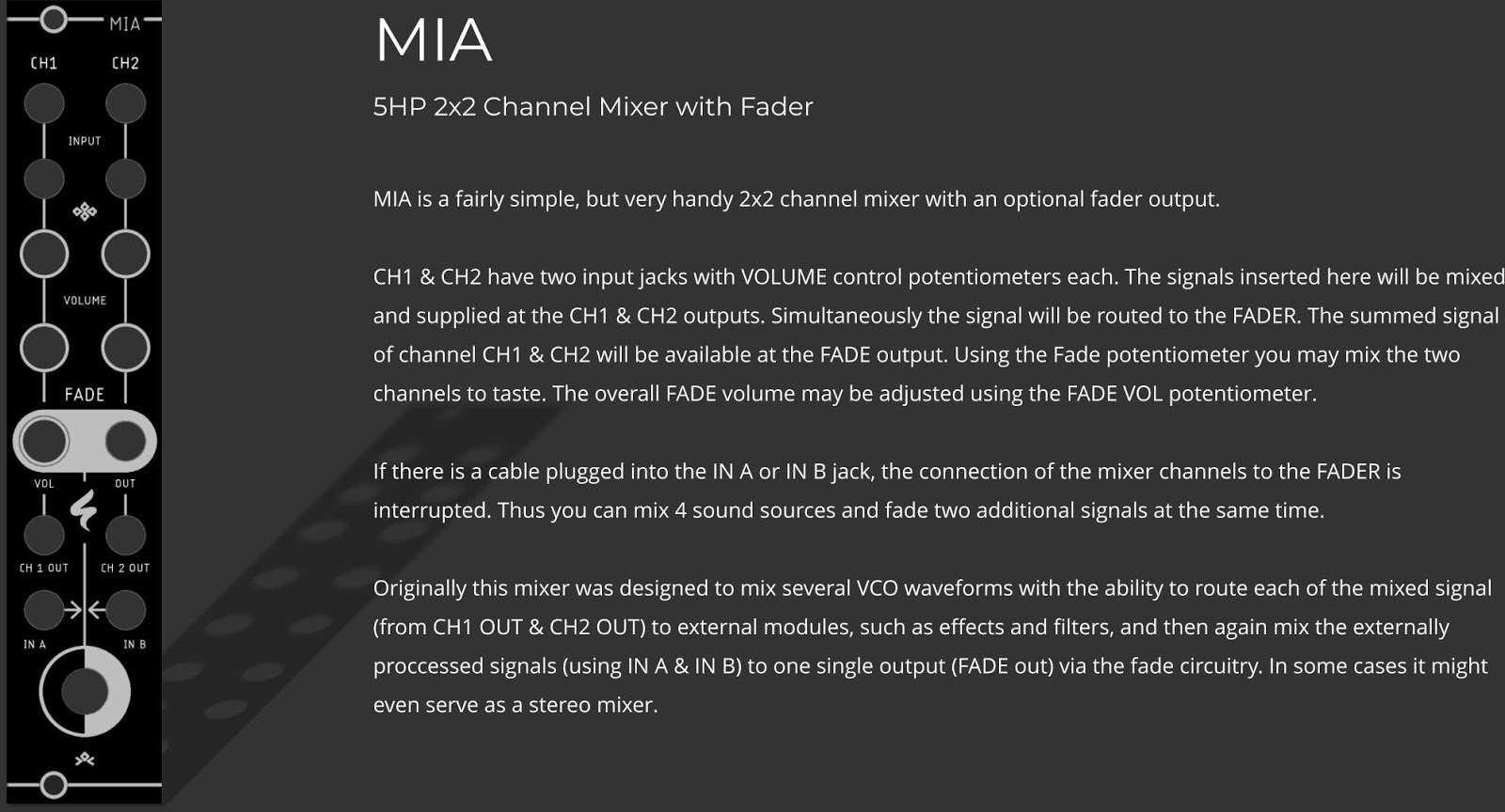 MATRIXSYNTH: ST Modular - MIA 2x2 Channel Mixer