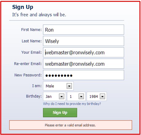 Facebook sign up - rawqust