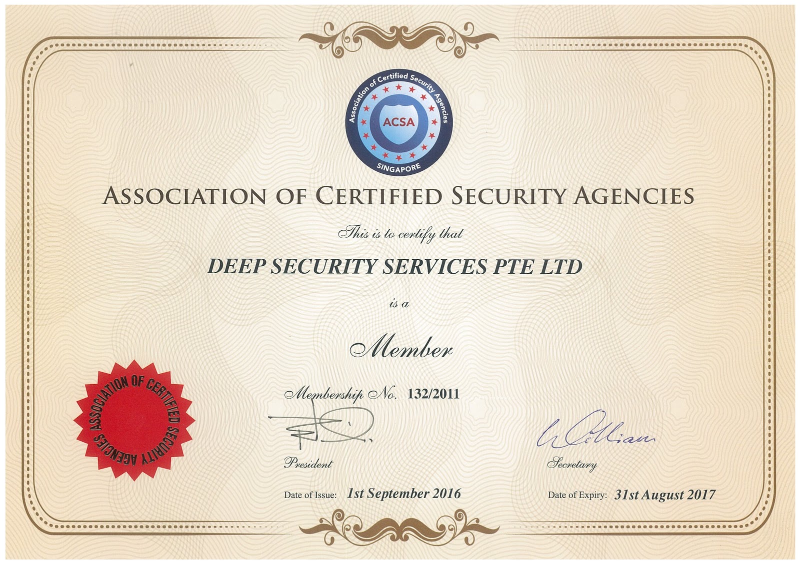 Deep Security ACSA ( Associaton of Cerified Security Agenicies ) membership