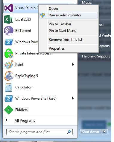 Web Snippets: Visual Studio as administrator