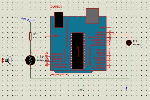 Automatic night lamp project in Proteus with Arduino Library