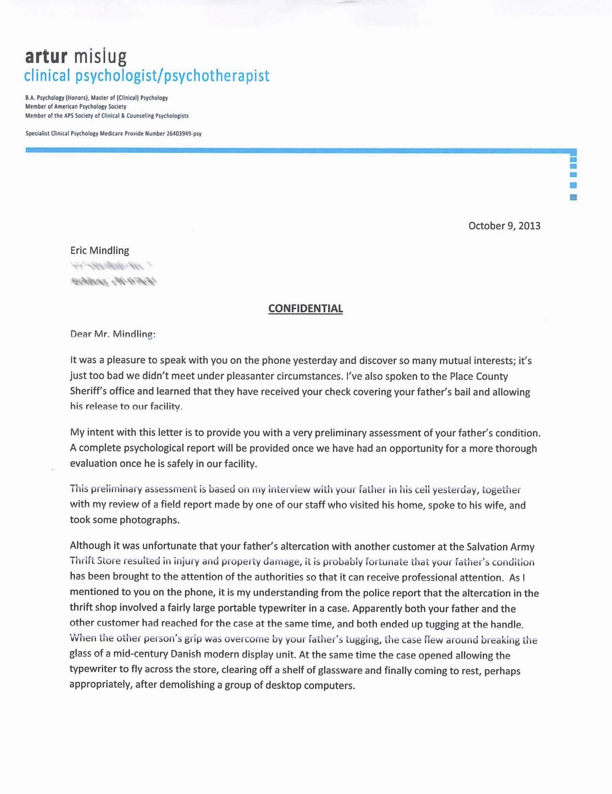 Tony's Vision . . . The Blog: Psychological Care