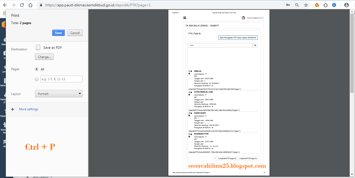 Cara Print Data PTK dan Peserta Didik di Dapodik PAUD Online ~ Secercah ...