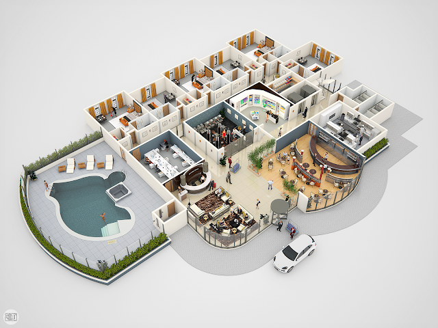 Conceptual 3D hotel floor plan for e-learning