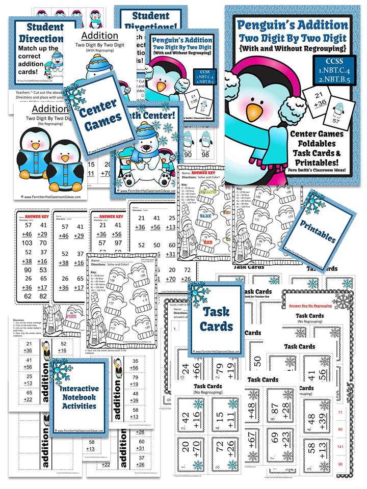 Penguin Two By Two Addition Mega Math Packet - Fern Smith's Classroom ...
