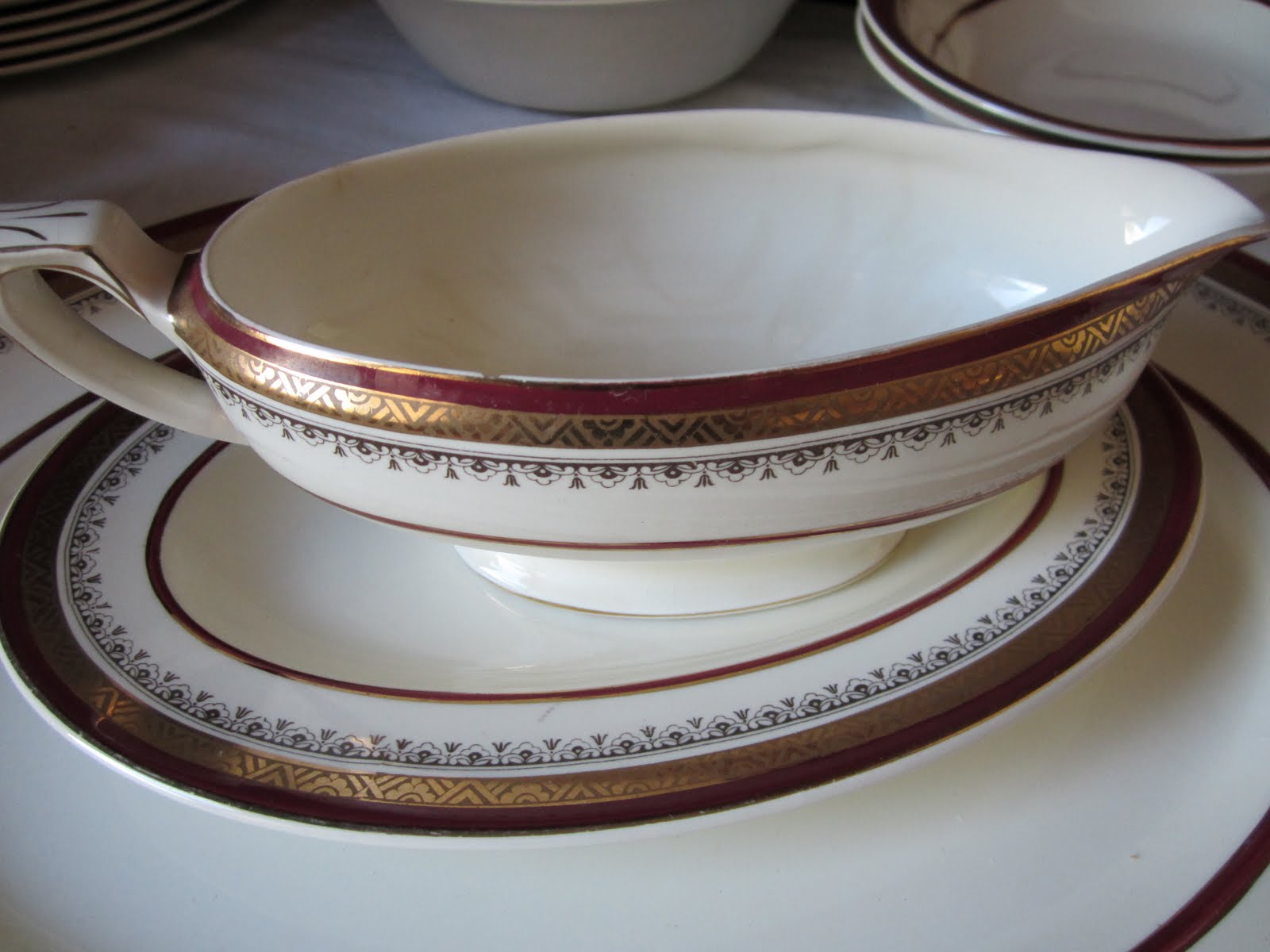 Here and There: Myott's Royal Crown china "The Crowning" pattern in Maroon