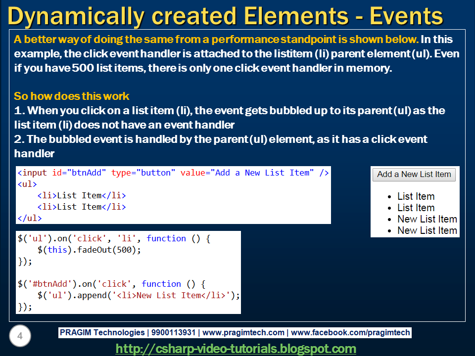 Sql Server Net And C Video Tutorial Jquery Add Event Handler To Dynamically Created Element