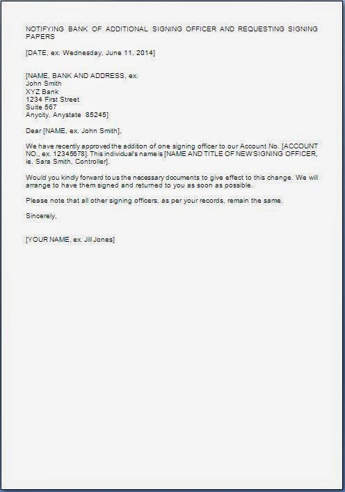 Additional Signatory to Bank Account