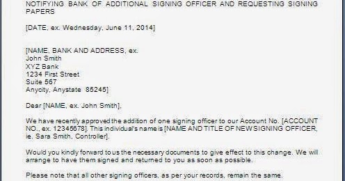 Additional Signatory to Bank Account