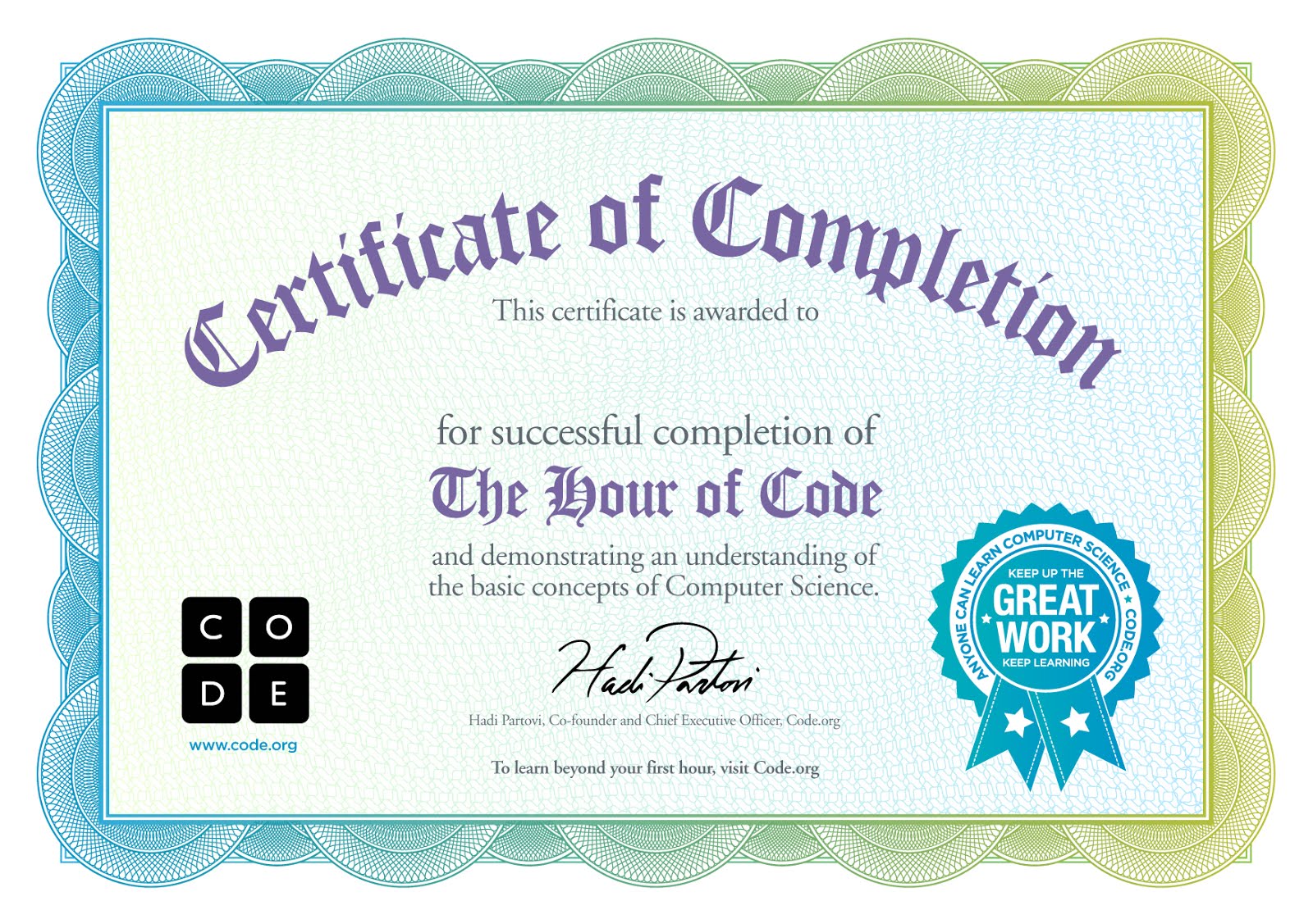 Primeiros certificados do Junior - The Hour Of Code - MineCraft