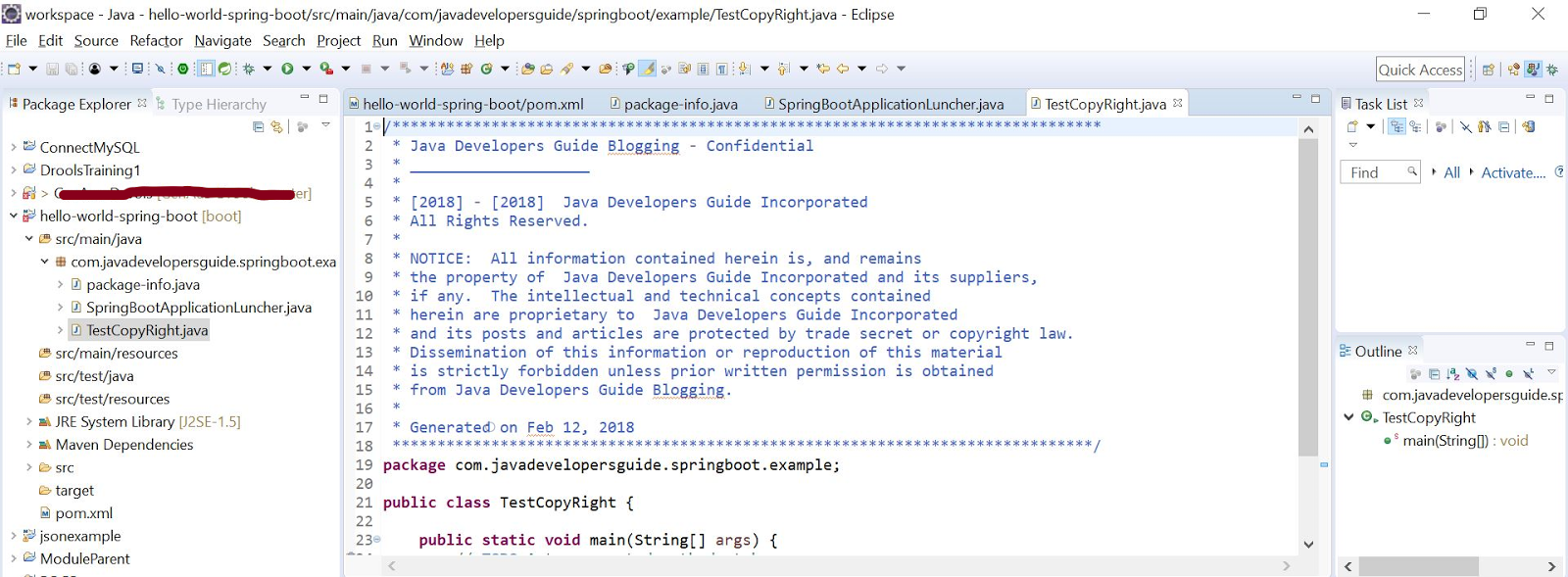 Java Developers Guide: How to add copyright to Eclipse