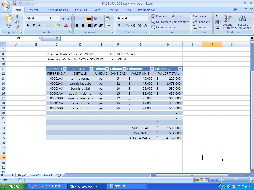 INFORMATICA 9-04: FACTURA EJERCIDA EN EXCEL