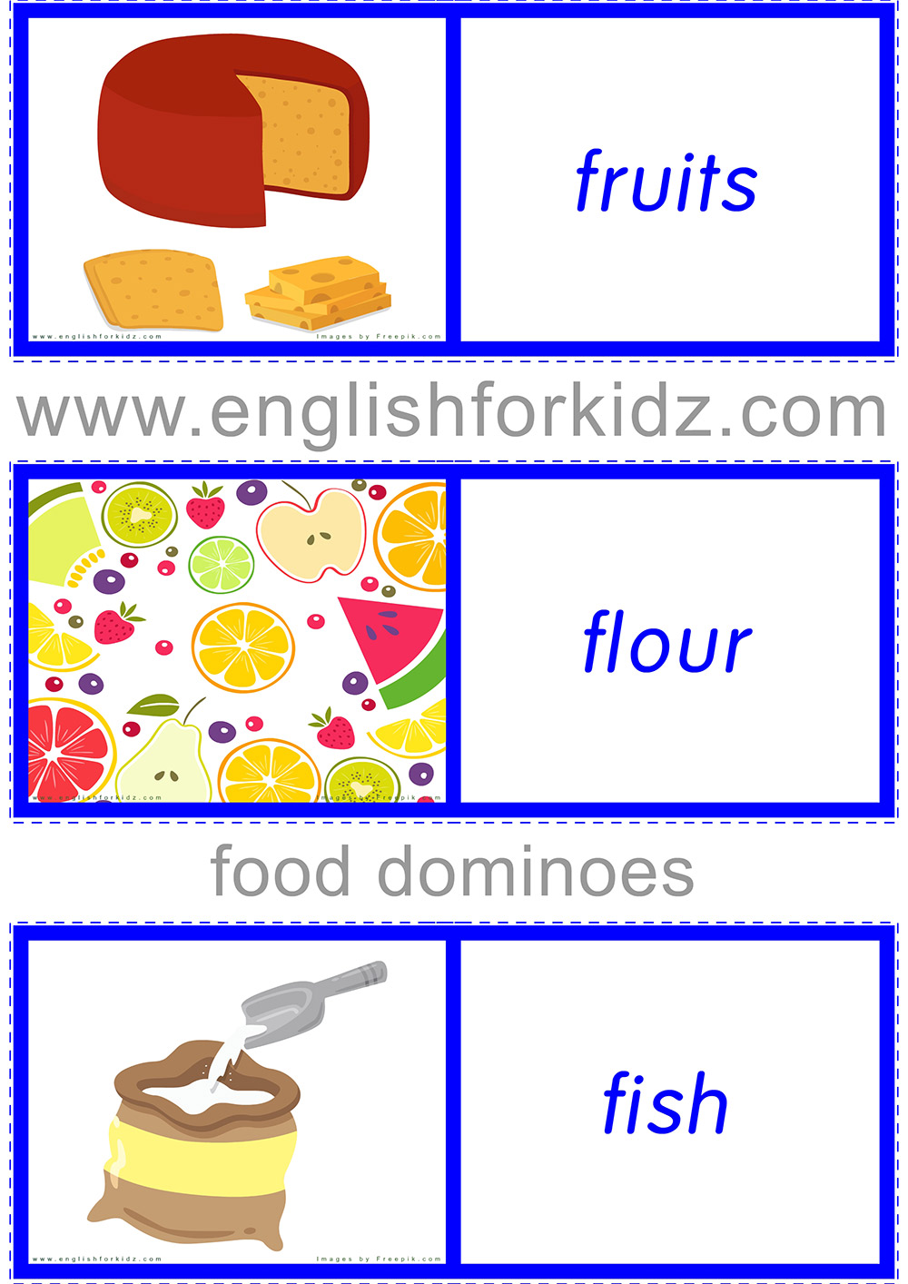 English for Kids Step by Step: Food and Drinks Dominoes. Part 1.