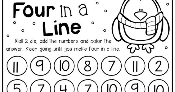 Kindergarten and Mooneyisms: Four in a Line Addition Activity