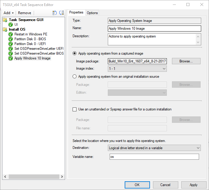 SCCM Task Sequence GUI - How to set up the TS to work with a GUI