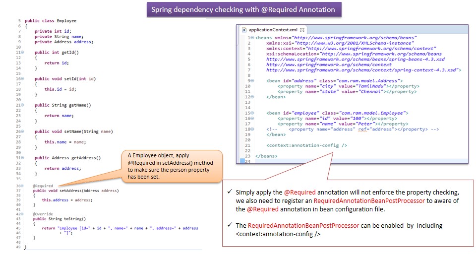 JAVA EE: Spring dependency checking with @Required Annotation V1 ...