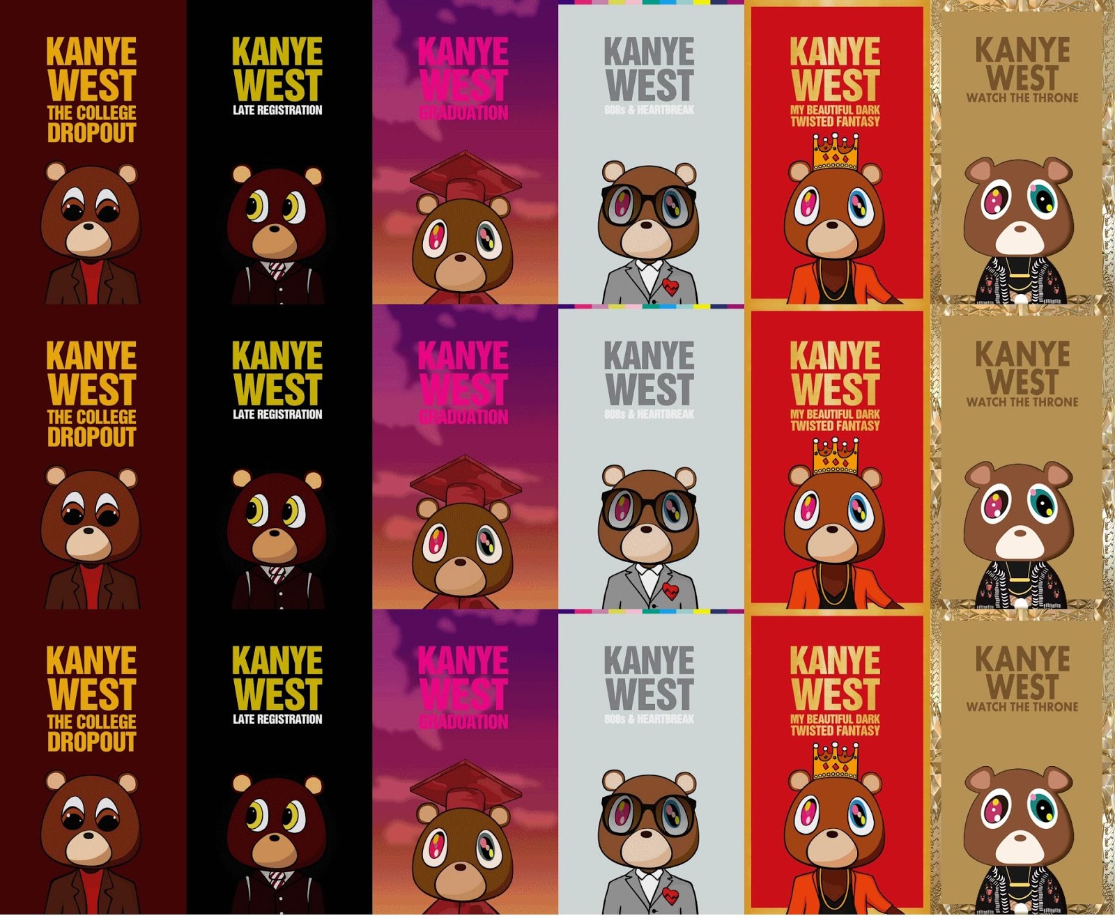 [TOMT][IMAGE] A bunch of Kanye West's album bears throughout his ...
