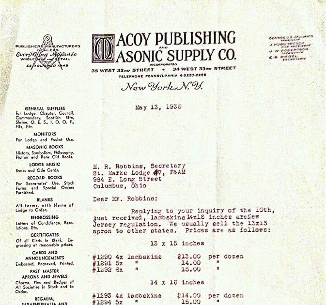 Macoy Order from 1935 | Masonic Bookworm