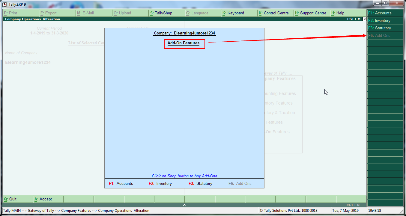 shortcut keys in tally erp 9