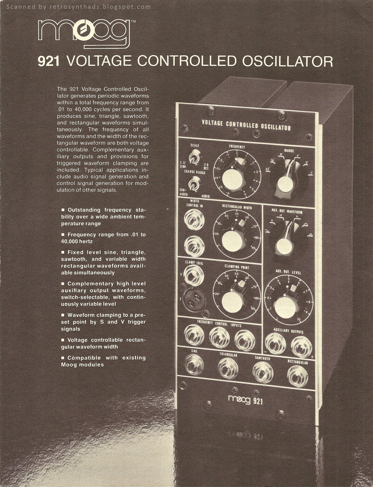 Retro Synth Ads: Moog 921 Voltage Controlled Oscillator brochure, 1974