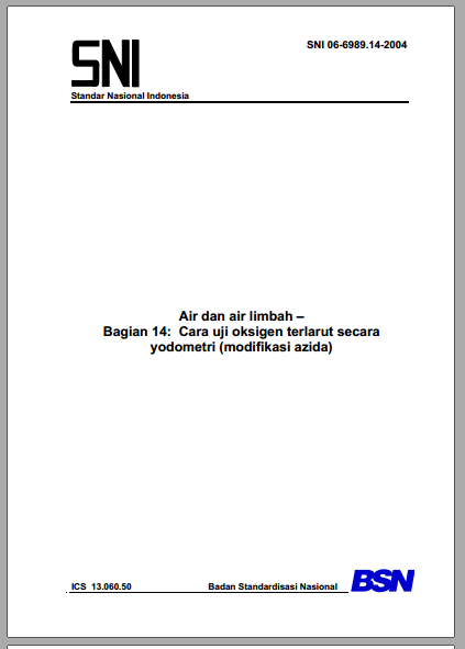 SNI : AIR DAN AIR LIMBAH - BAGIAN 14: CARA UJI OKSIGEN TERLARUT SECARA ...