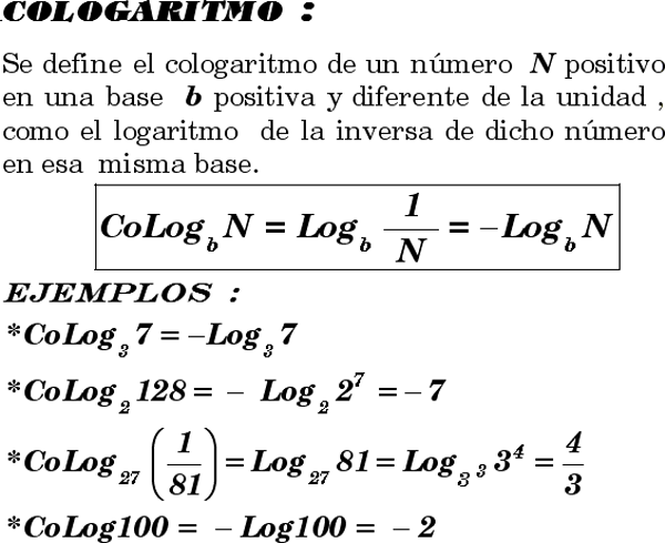 COLOGARITMOS EJEMPLOS Y EJERCICIOS RESUELTOS