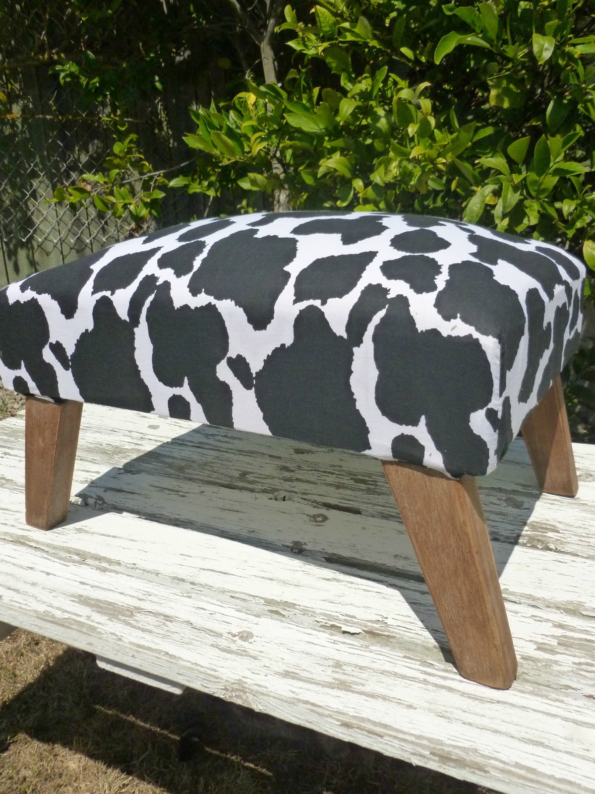 On A Crafty Adventure: Cow Print Footstool - Re-Upholstered