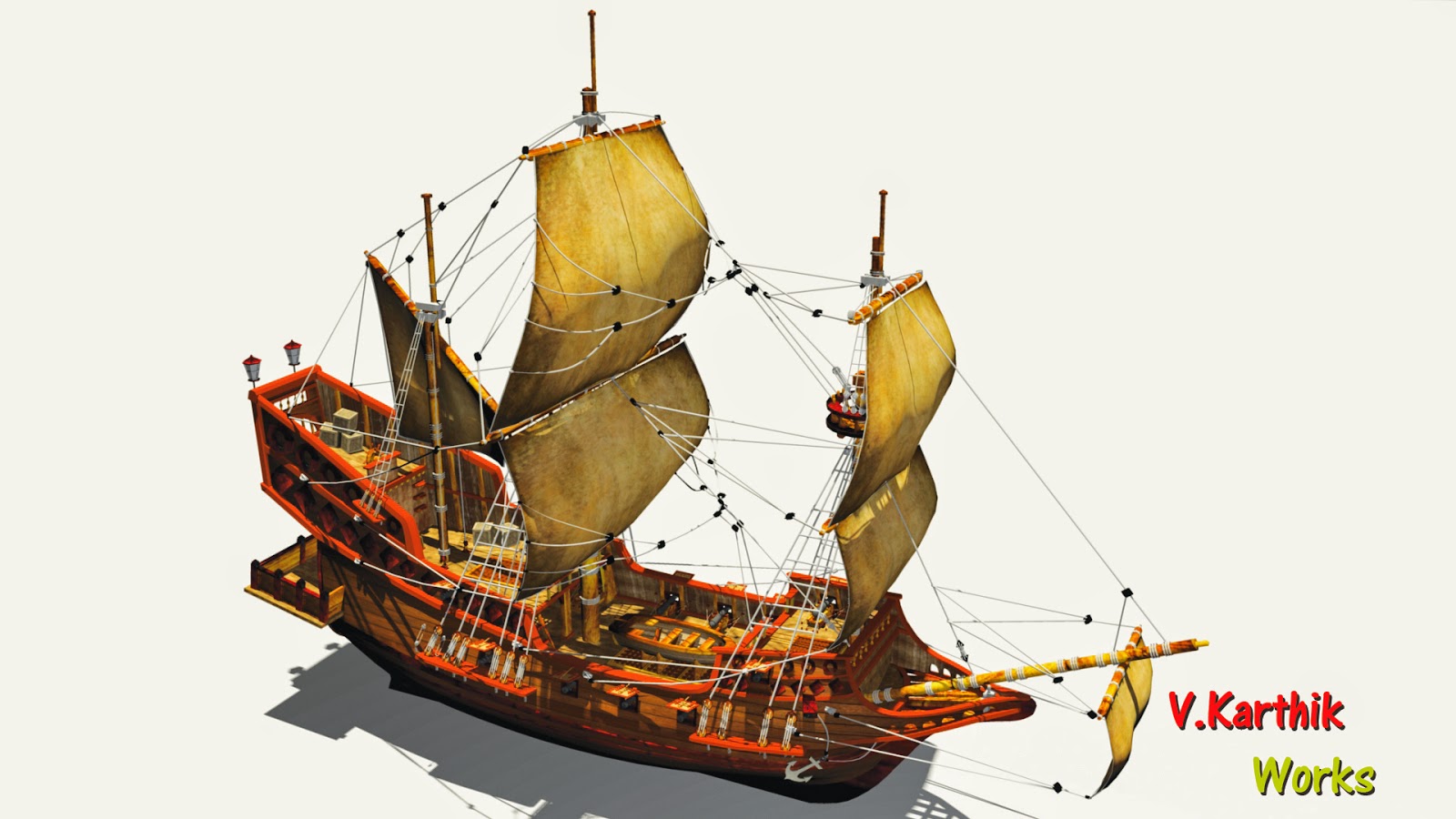 my works: Pirate Ship model Done in MAYA (V.karthik)