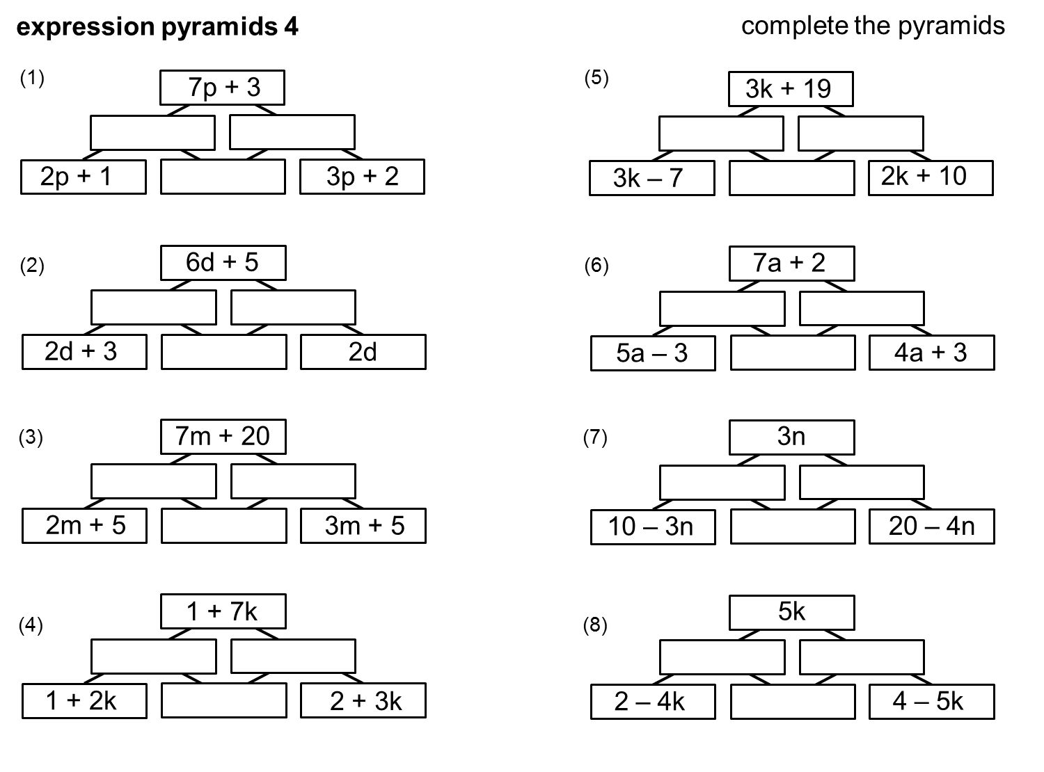 MEDIAN Don Steward mathematics teaching: expression pyramids with 'n'