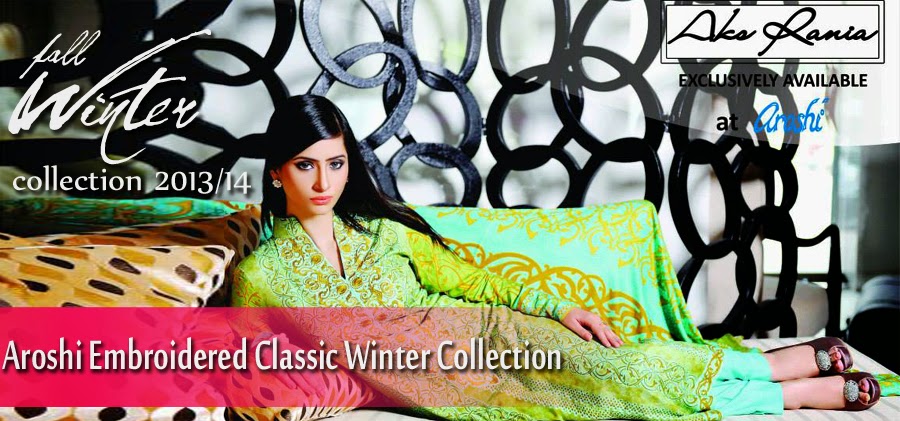 New Pk-Fashion: Aroshi Embroidered Classic Winter Collection 2013/14 | Aks Rania Suits By Aroshi ...