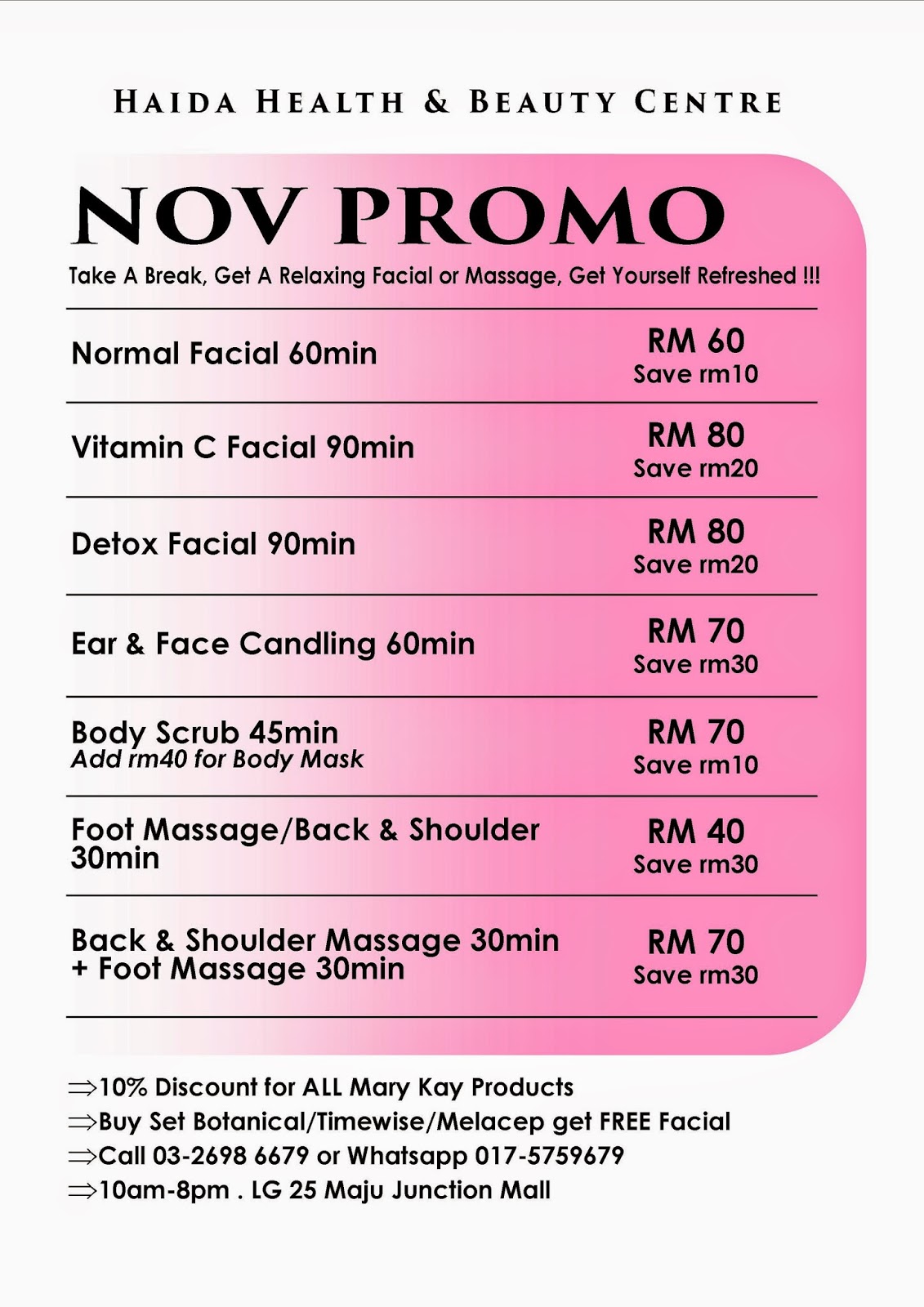 Haida Spa Maju Junction Kuala Lumpur: November SPA Promo Haida Health ...
