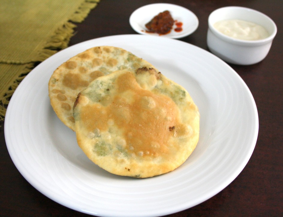 Matar Luchi, Badam Shrikhand | Peas Stuffed Maida Pooris with Almond ...