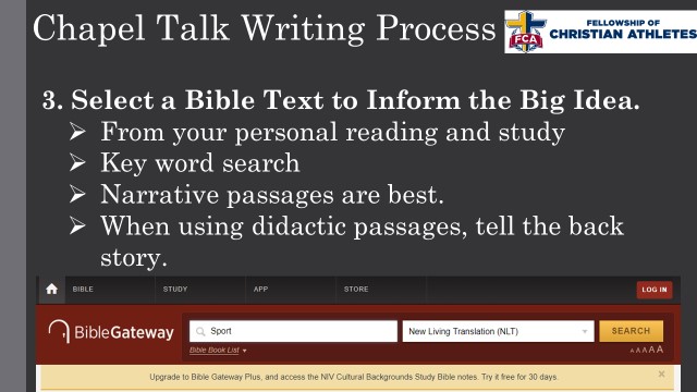 Character Coach / Sports Chaplain Blog: Pregame Chapel Talk Writing Process