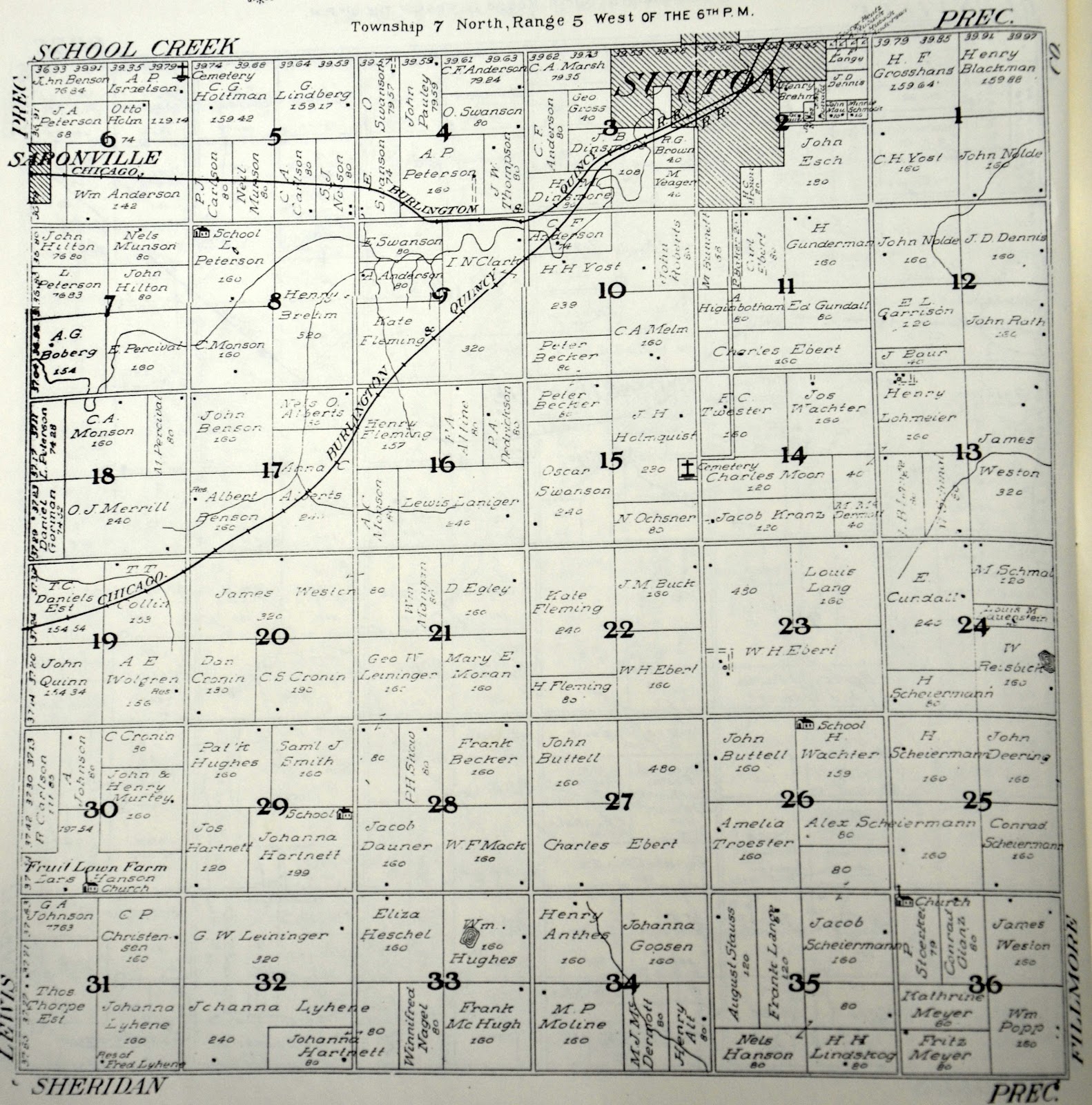 Sutton Nebraska Museum: 1908 Plat Map of Sutton Township, Clay County