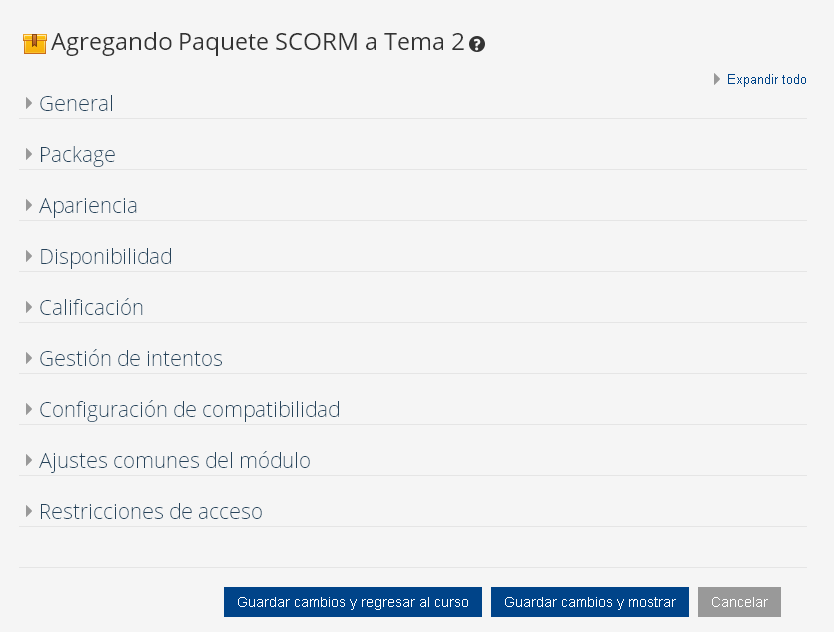 Cómo configurar un paquete SCORM en Moodle
