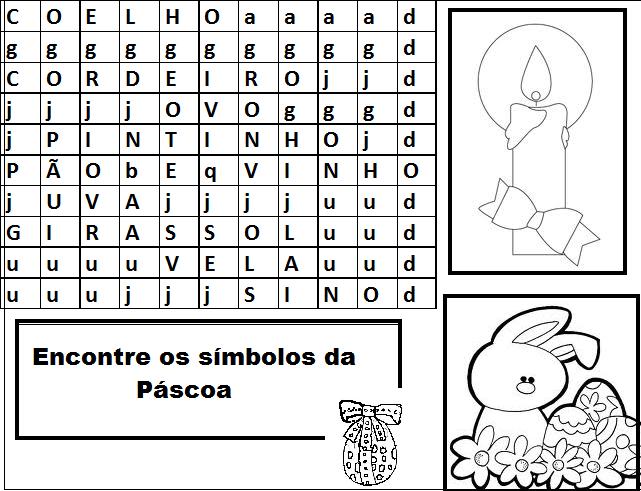 Ler e escrever: Cruzadinha dos símbolos da Páscoa