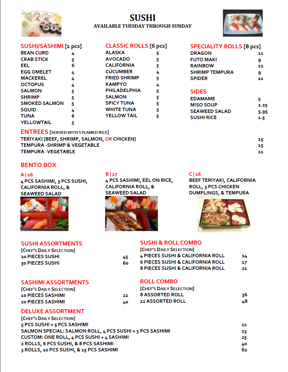 Wok with Seven Seas: Sushi Menu