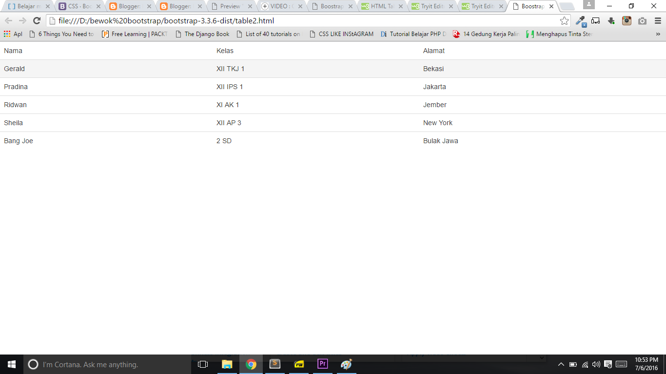 Belajar Bootstrap Part 5 Membuat Table Menggunakan Bootstrap - Tutorial ...