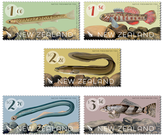 Virtual New Zealand Stamps: 2017 Native New Zealand Freshwater Fish.