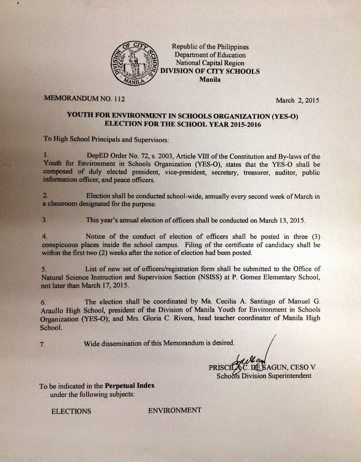 Department of Education Manila: Division Memorandum No. 112 - YOUTH FOR ...