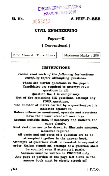 Engineering Services Exam Civil Engineering Paper II 2016 Question ...
