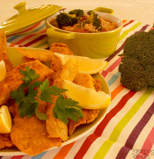 Raia Frita com Arroz Malandro de Feijão e Bróculos | 7gramas de ternura