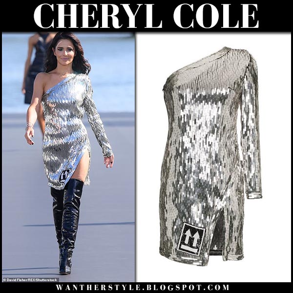 Cheryl Cole in silver metallic one shoulder dress at L'oreal show in ...